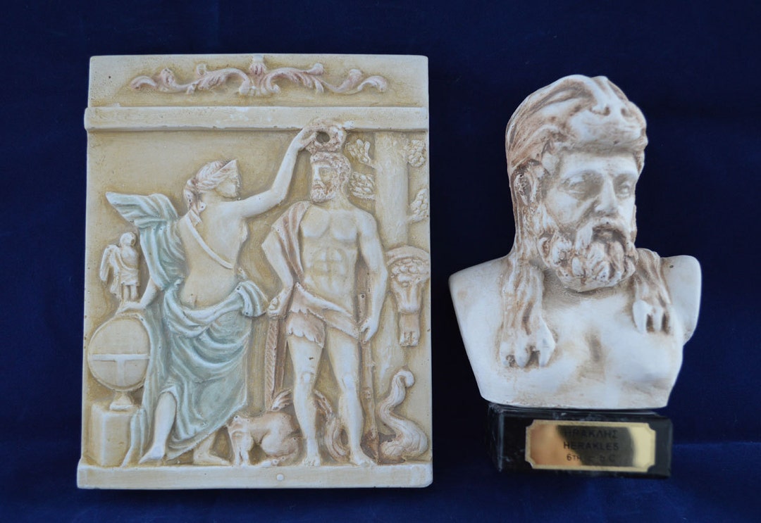 Heracles Bust Plus Hercules Hero With Muse Urania Sculpture Relief ...