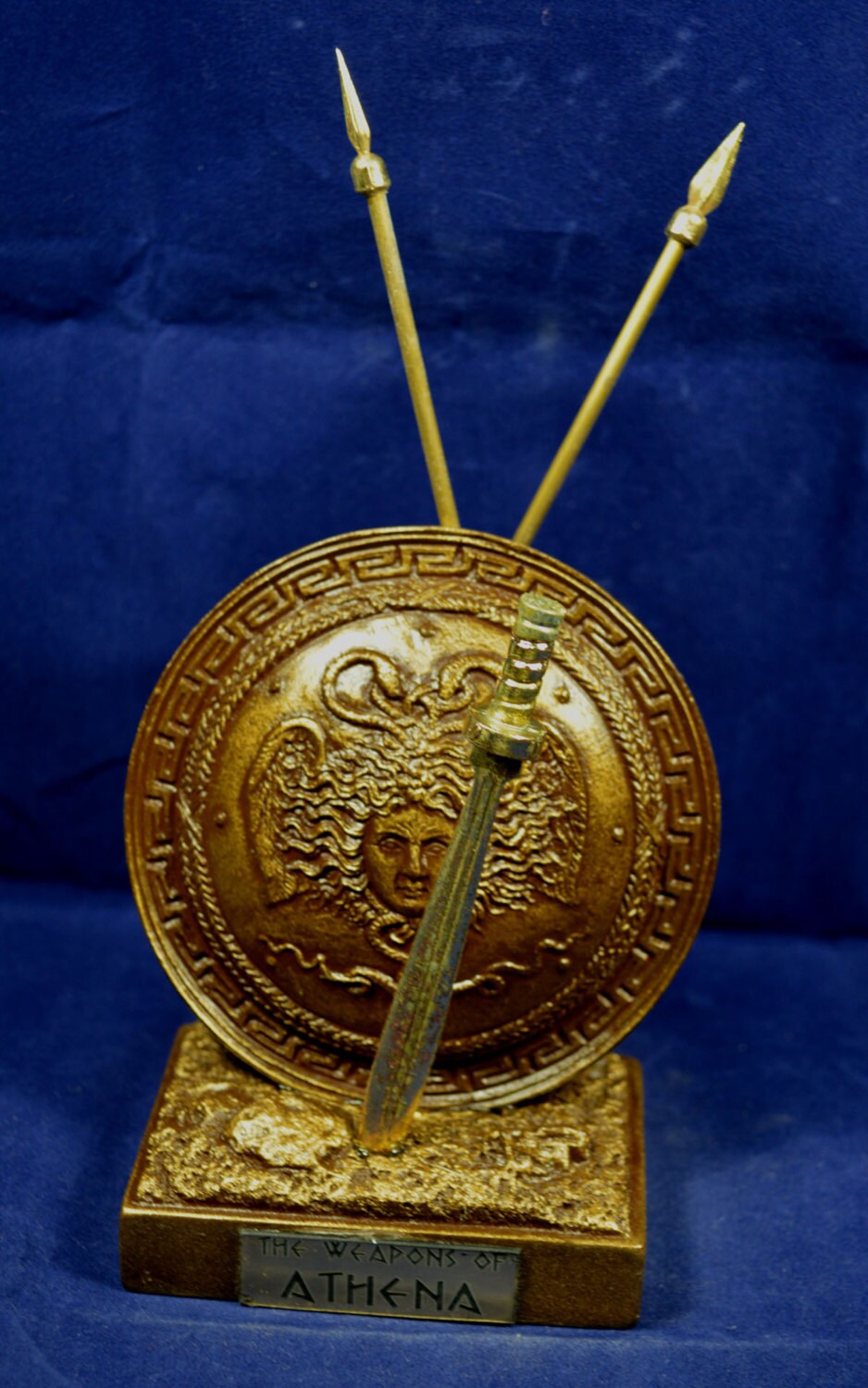 Athena sculpture weapon alabaster set with Medousa shield with | Etsy