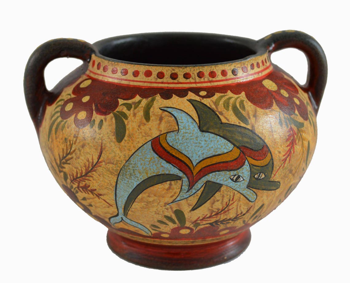 Minoan Art Pottery Mini Amphora Vase Dolphins Ancient - Etsy
