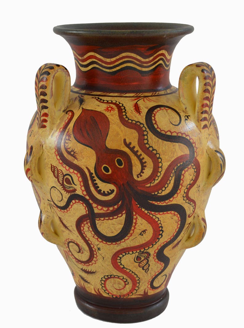 Minoan Pottery Amphora Vase Octopus Design Handmade in - Etsy