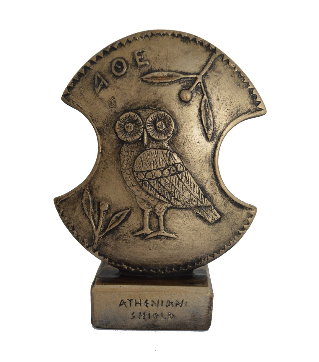 Escudo ateniense Antiguo símbolo griego de la sabiduría Escultura ...