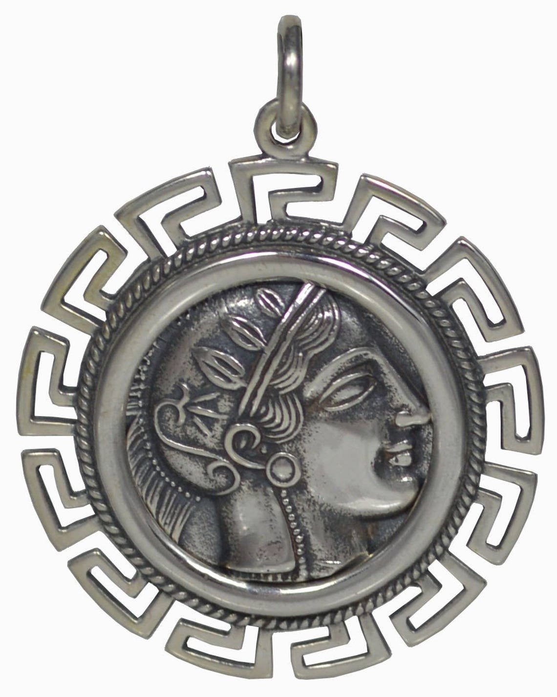 Goddess Athena X-large Silver Coin Pendant With Meander Design - Etsy