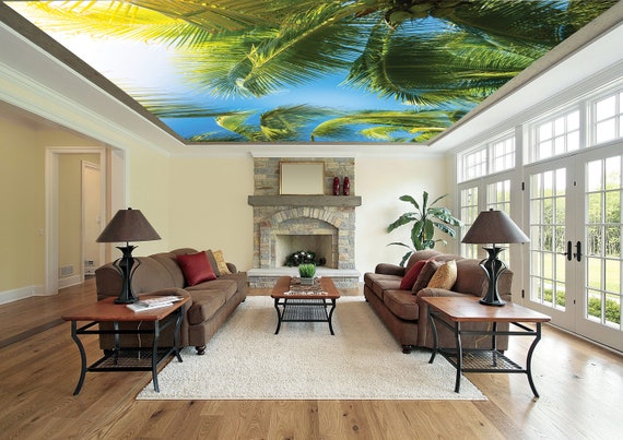 Ceiling Decoration PEEL AND STICK Ceiling Decor Hanging Ceiling Room Decor Palm Leaves Palm Leaf Wall Art Sun Wall Decal Exotic Art Etsy