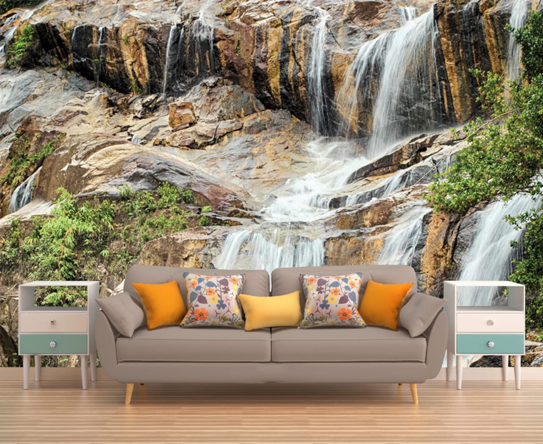 Forest Waterfall Wall Art, PEEL AND STICK, Forest Waterfall Print ...