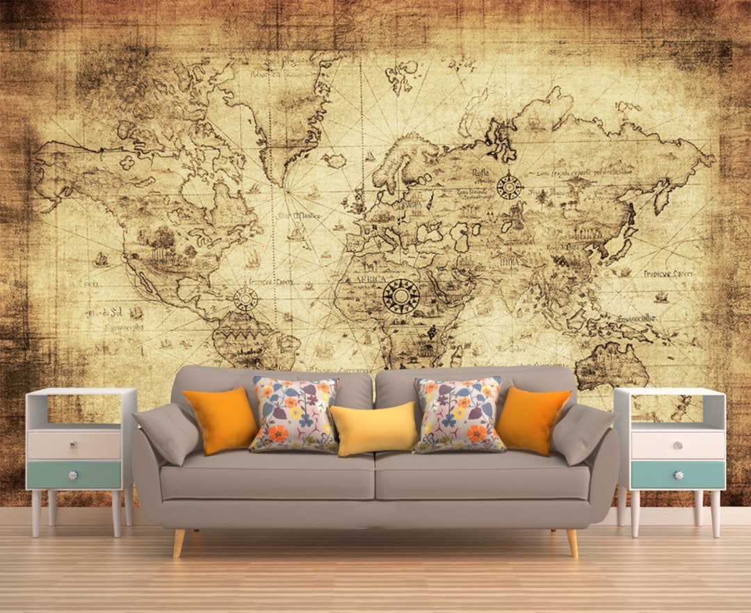Ancient Map Wall Mural, OLD MAP WALLPAPER, Eco Certified Décor, Peel ...