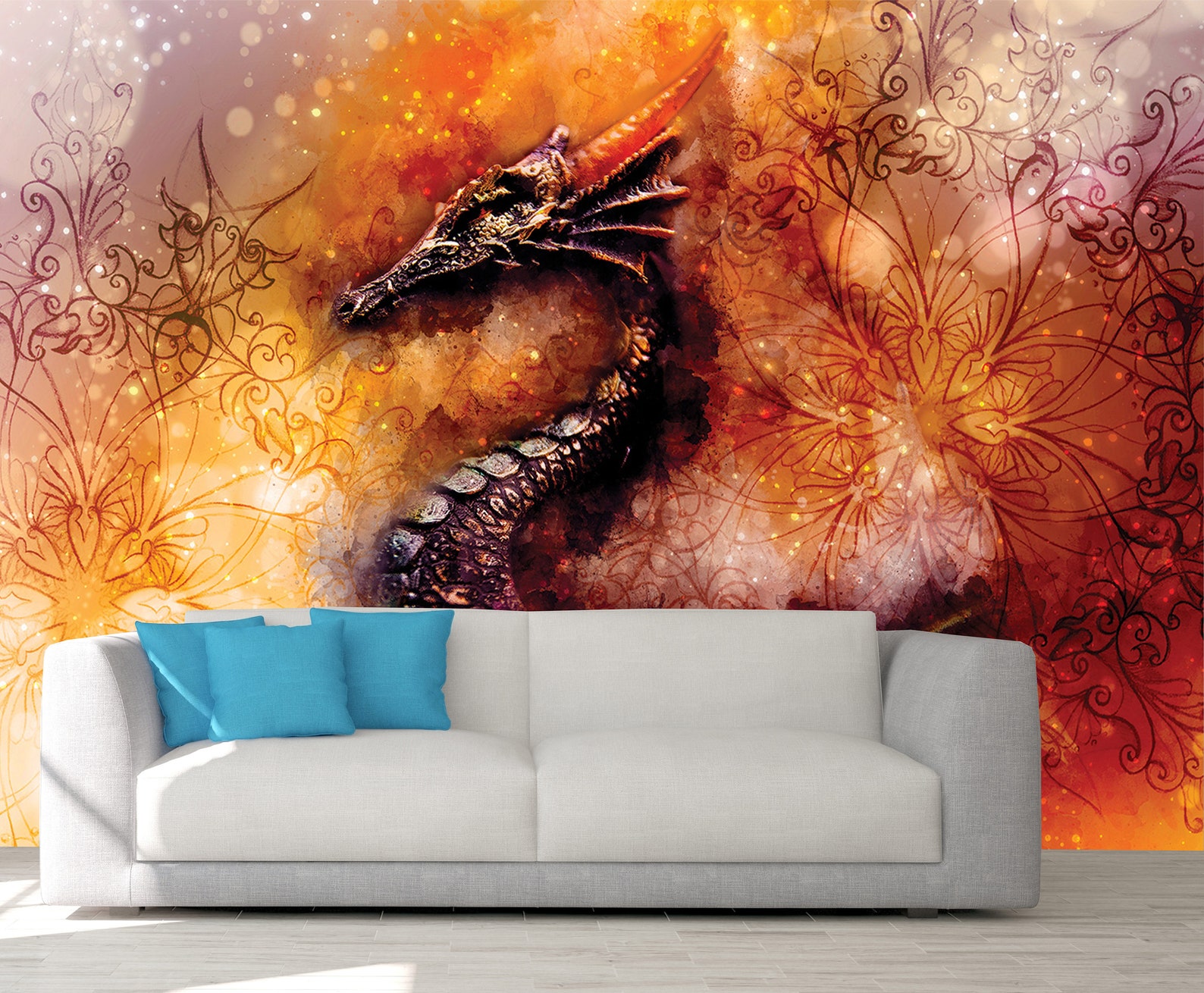 Self-adhesive Wallpaper DRAGON WALL ART Mandala Dragon Wall - Etsy