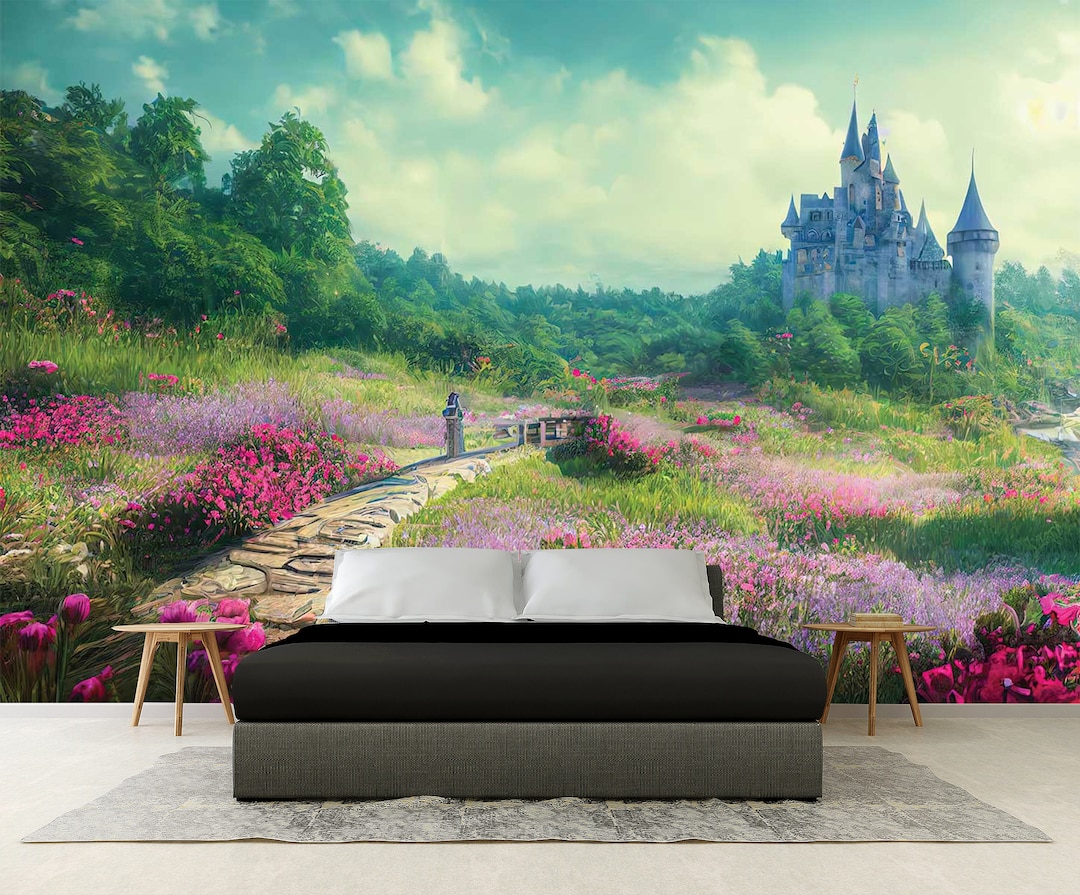 Castle Wallpaper, PEEL AND STICK, Castle Watercolor, Watercolor ...