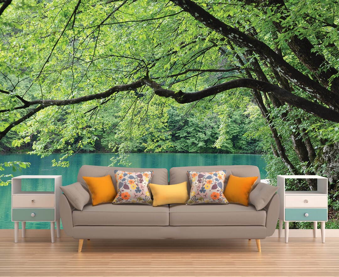 Wallpaper Forest, Tree Wall Art Decal, Forest Trees Wall Decal, Trees ...
