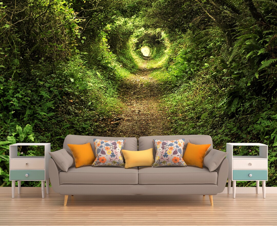 Tree Tunnel Wall Covering, FOREST WALL ART, Greenery Wall Hanging, Wood ...