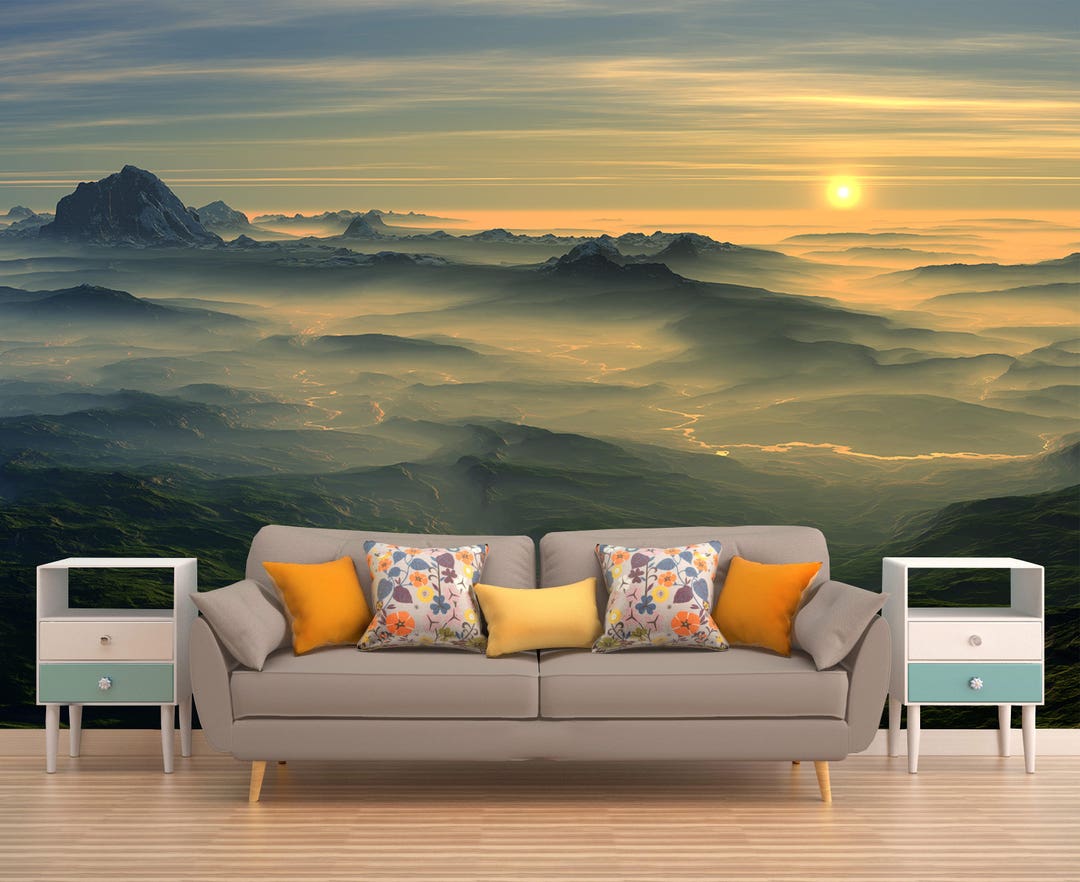 Mountain Sun Wall Art, PEEL AND STICK, Mountain Sunset Wall Art, Sunset ...