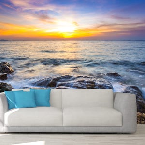 Sunset Wall Covering, Stones Wallpaper, PEEL AND STICK Wall Art, Sun ...