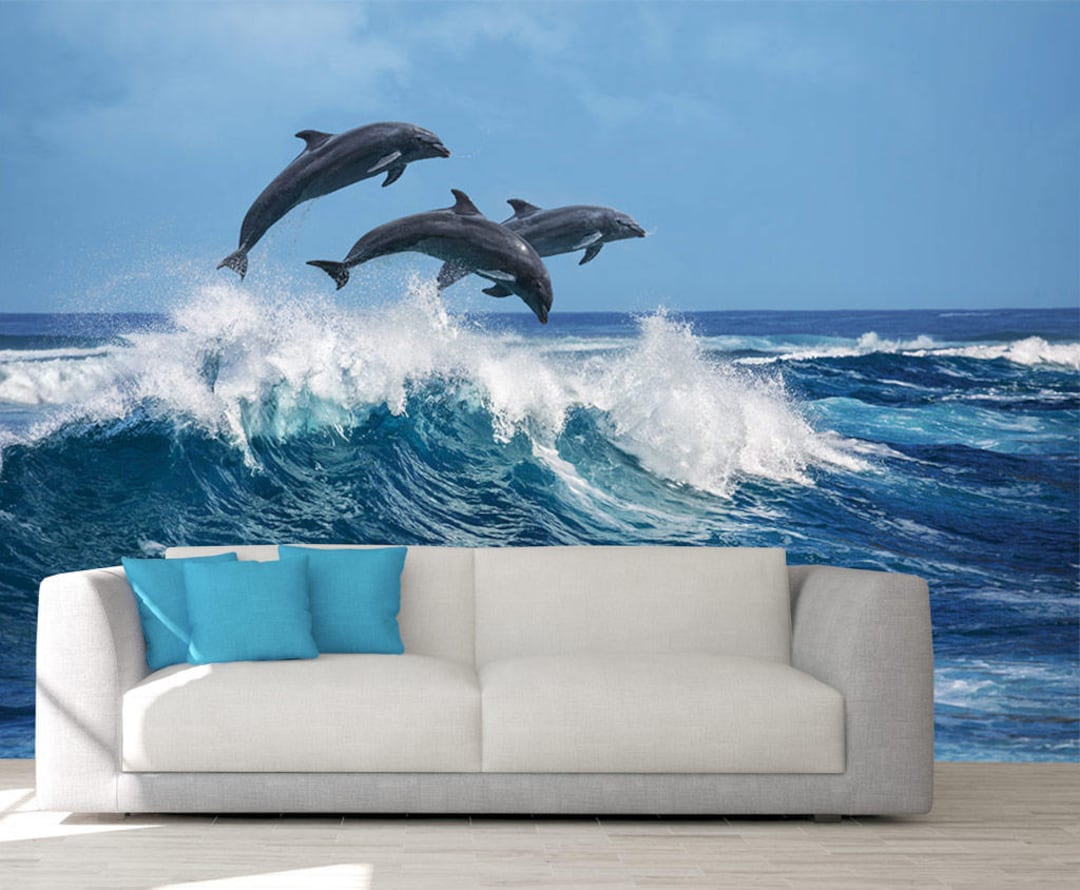 DOLPHIN ART PRINTS, Dolphin Wall Art, Peel and Stick, Kids Room Decor ...