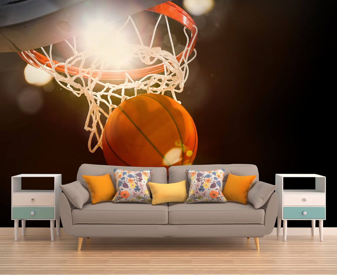 Basketball Wall Mural Basketball Wallpaper Basketball Wall | Etsy