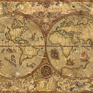 Peel and Stick Wallpaper, VINTAGE MAP of the WORLD, Rustic Map Wall ...