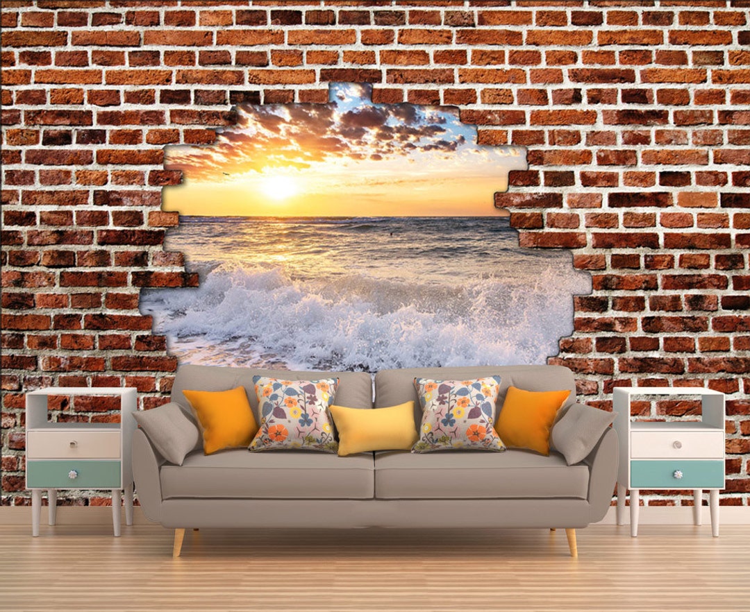 Brick Wall Mural, Brick Wallpaper, Brick Mural, Brick Wall Decal, Brick ...