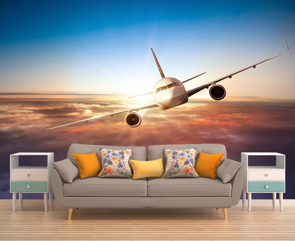 Airplane Wall Mural, Peel and Stick, Reusable Plane Wallpaper - Etsy