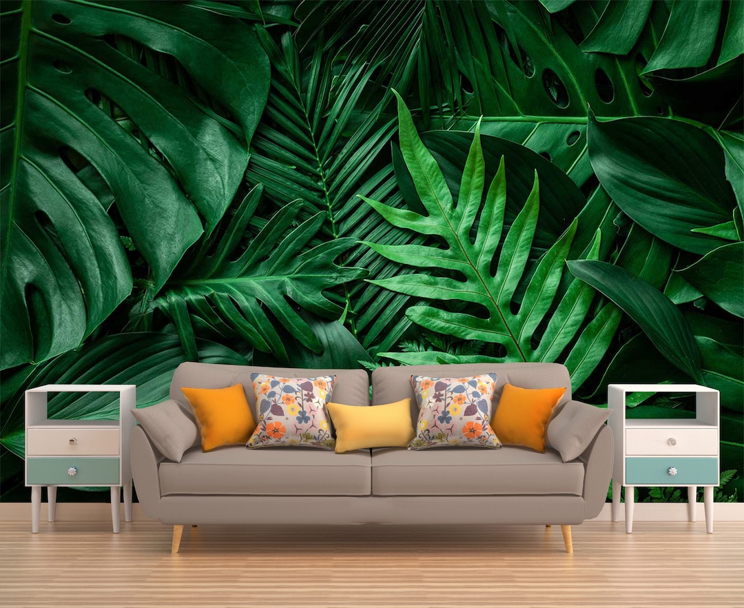 TROPICAL PALM LEAVES Wallpaper, Floral Wall Covering, Peel and Stick ...