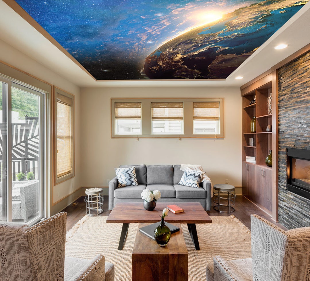 Planet Earth Wall Mural, PEEL AND STICK Wallpaper, Cosmos Ceiling Art ...
