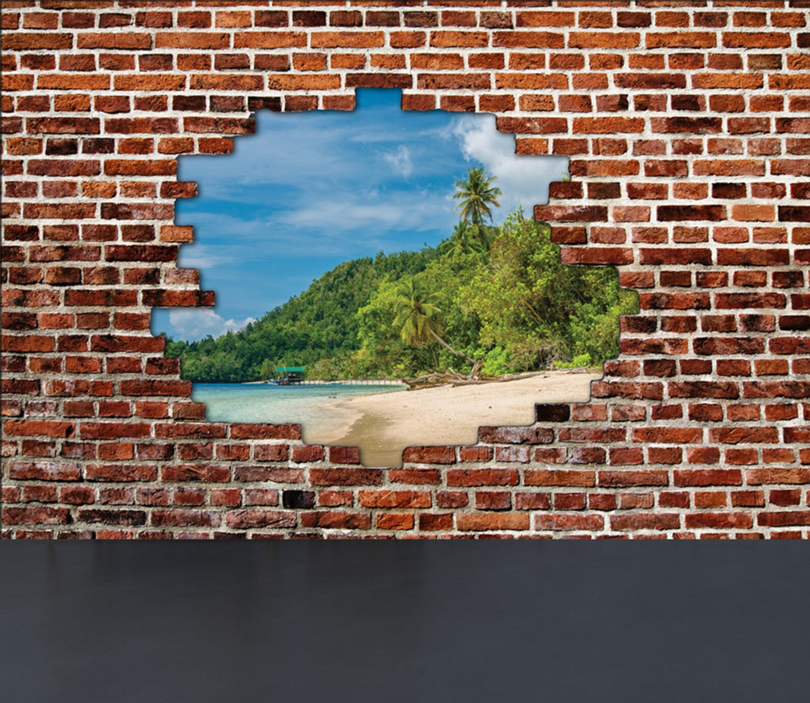 SELF-ADHESIVE BRICK Wall Mural 3D Beach Wallpaper Palms Wall | Etsy