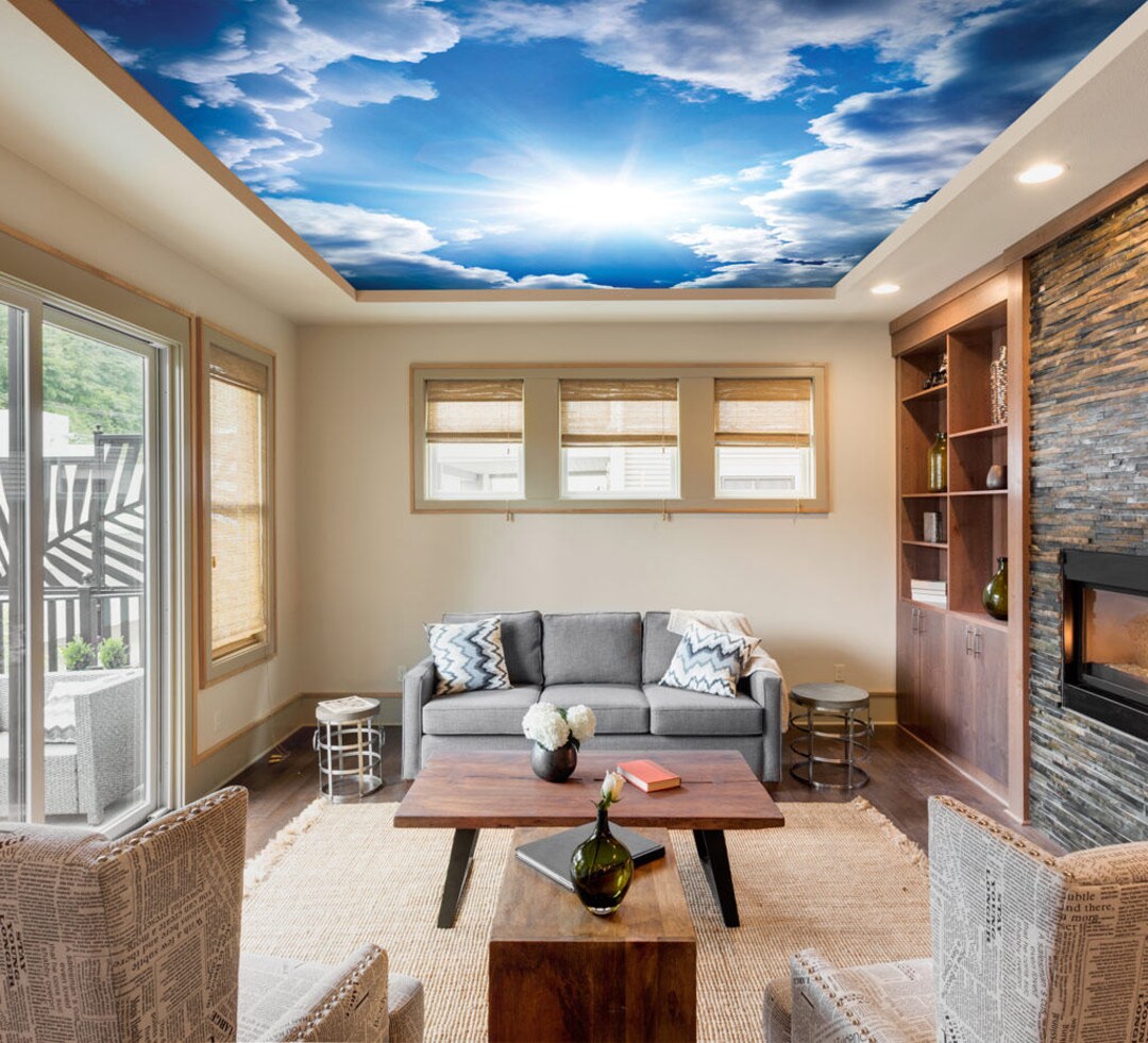 Wall Mural of Sky, Cloudy Sky Wallpaper, Wall Decal Clouds, Removable ...