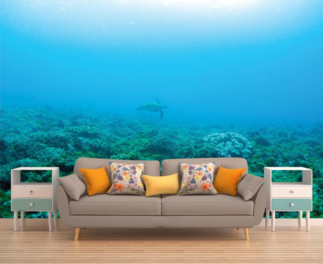 Turtle Depths Wall Mural, UNDERWATER WALLPAPER, CUSTOMIZED Wall Art ...