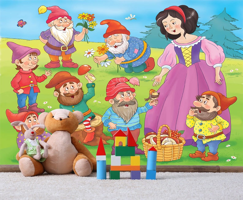 Snow White and the Seven Dwarfs Wall Covering Illustration - Etsy Snow White and the Seven Dwarfs Wall Covering Illustration - Etsy