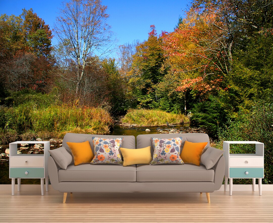 River Wall Mural, LAKE WALL COVERING, Forest Wall Tapestry, Trees Wall ...