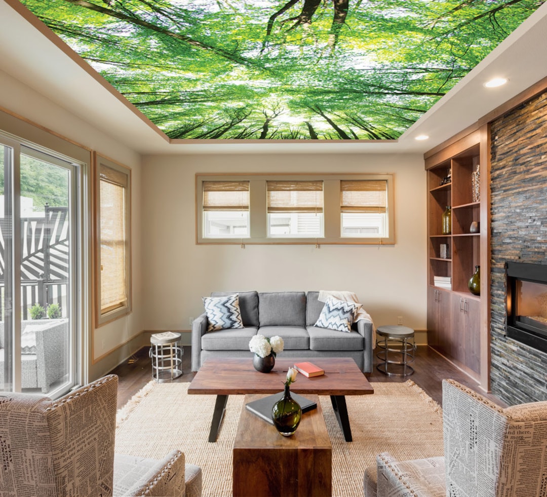 TREE TOPS CEILING Mural, Peel and Stick, Trees Ceiling Décor, Trees ...