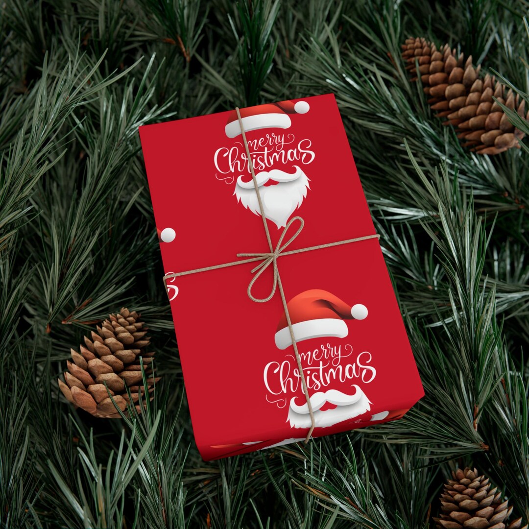 Red Santa Gift Wrap Paper Snowflake Design, Holiday Wrapping Paper ...