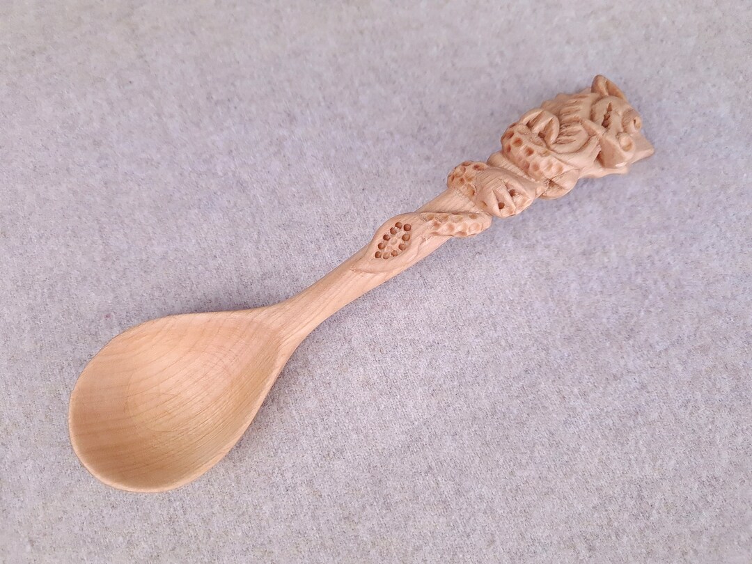 Hand Carved Dragon Spoon, Sca Larp Fantasy Spoon, Natural Wood 7.6 ...