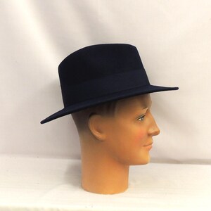 Navy Blue Classic Wide Brim 100% Wool Fedora Hat Vintage 1930s 1940s ...