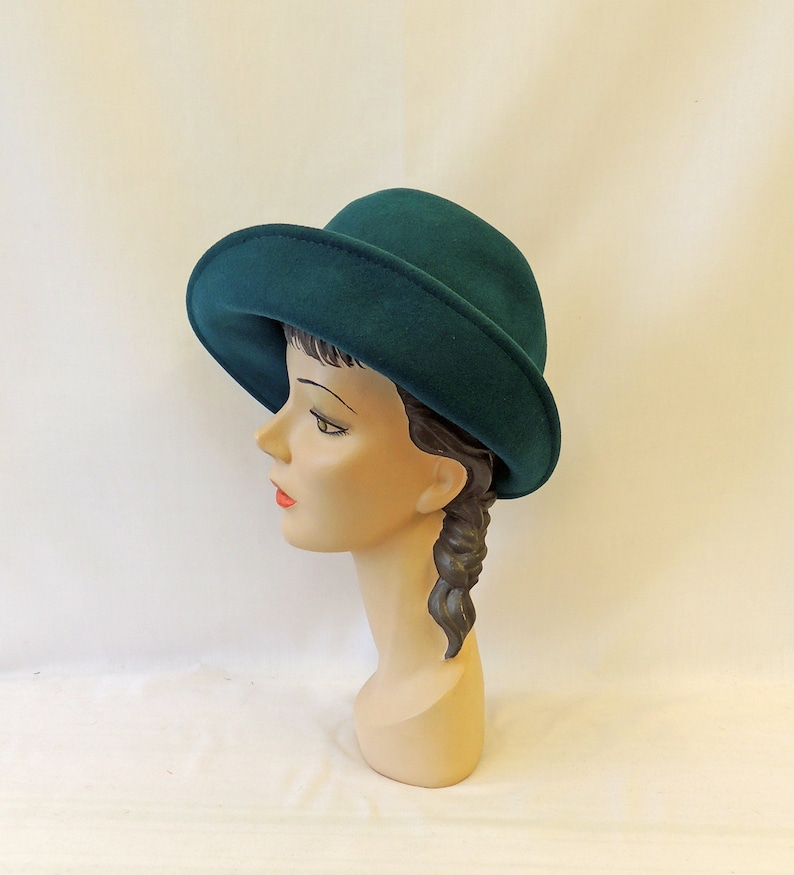 Teal Vintage Style 1930’s 1940’s Inspired 100% Wool Turn-up Brim Round ...