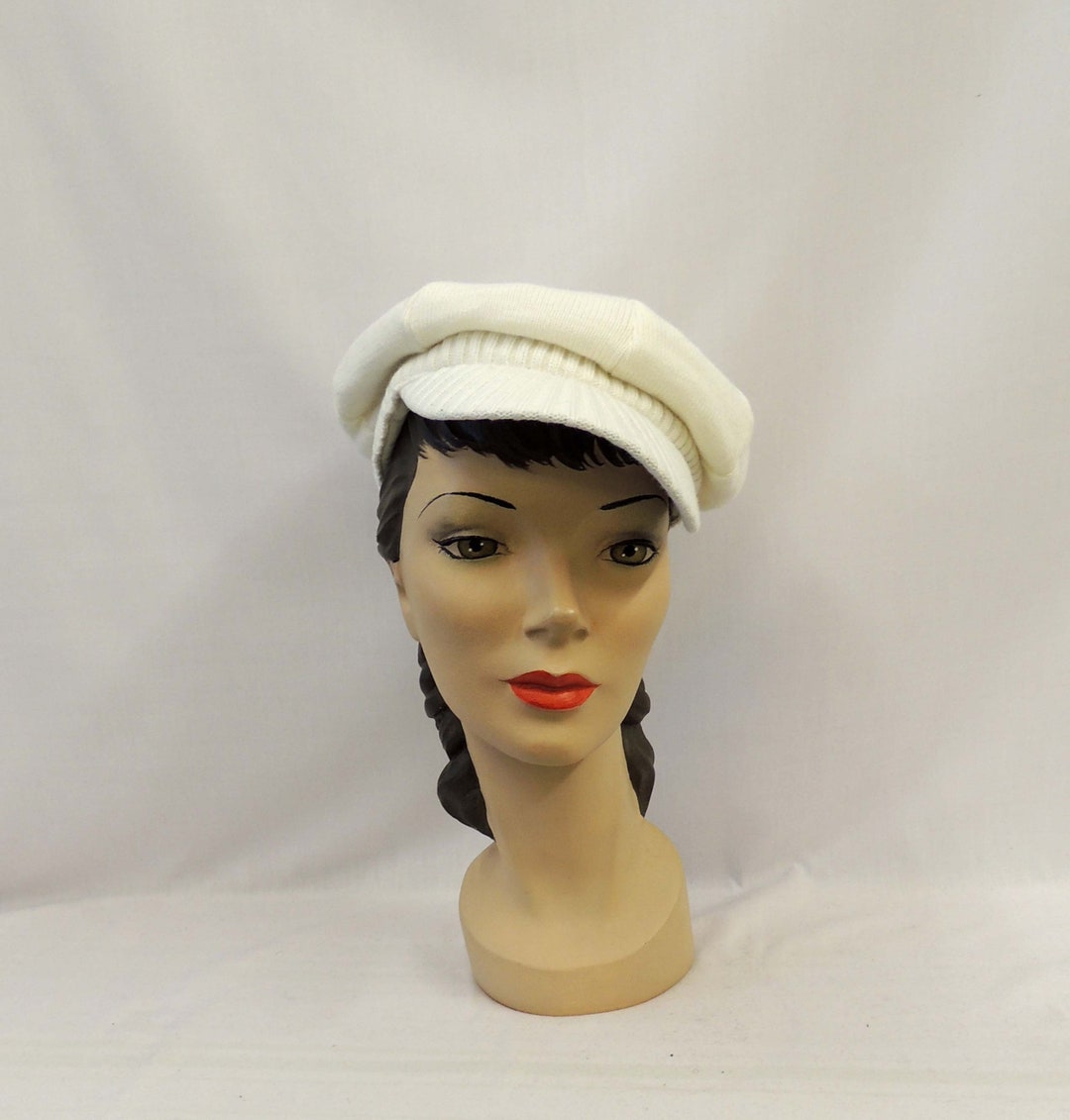Ivory Fine Knit Vintage Style 1960s 1970s Hippy Boho Baker Boy Cap - Etsy