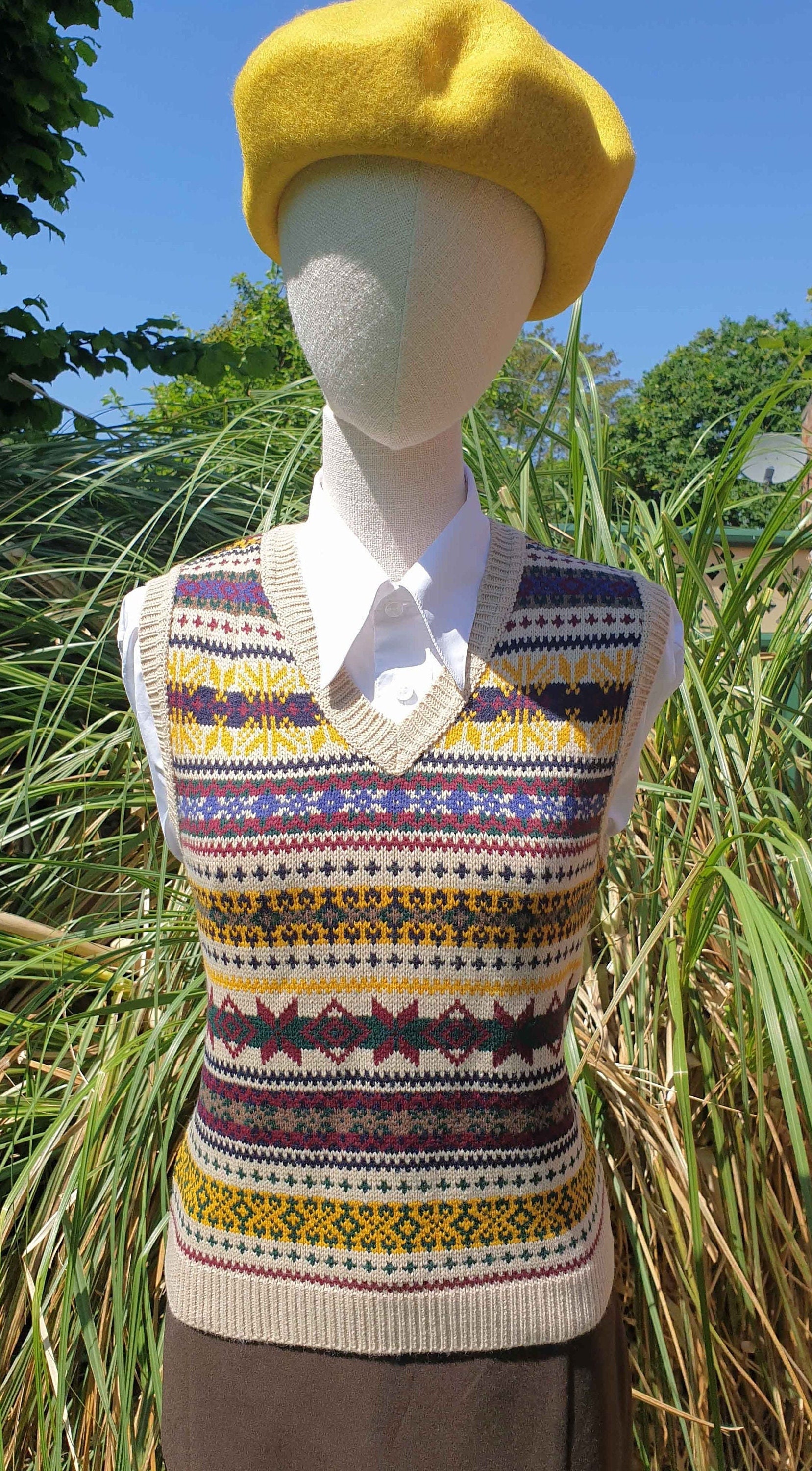 Beige & Mustard Ladies Vintage Style 1930's 40's WW2 Wartime Fair Isle ...