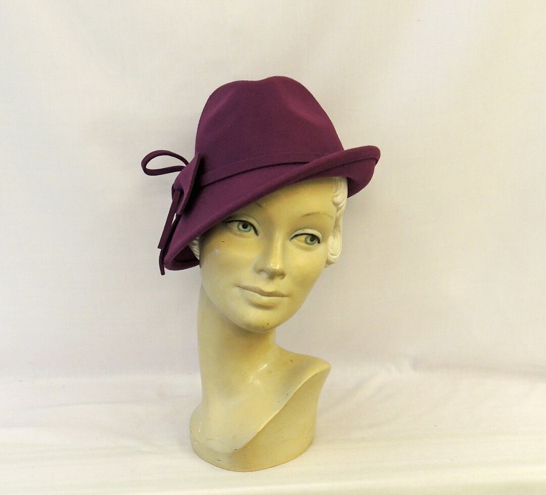 Fuchsia Berry Vintage Style 1930’s 1940’s Inspired 100% Wool Felt Short ...
