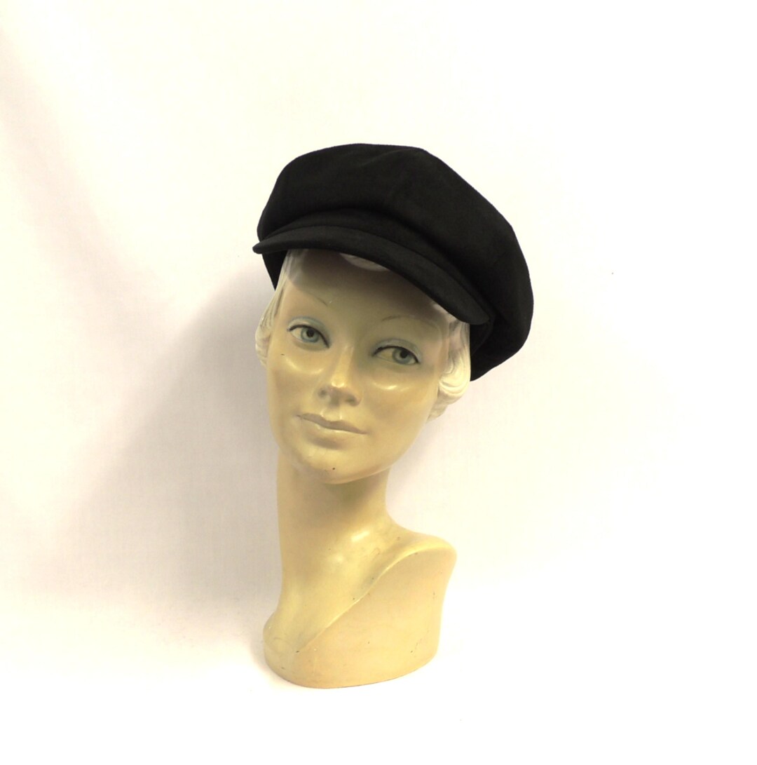 Black Suedette Vintage Style 1960s 1970s Baker Boy/girl News Boy Cap ...