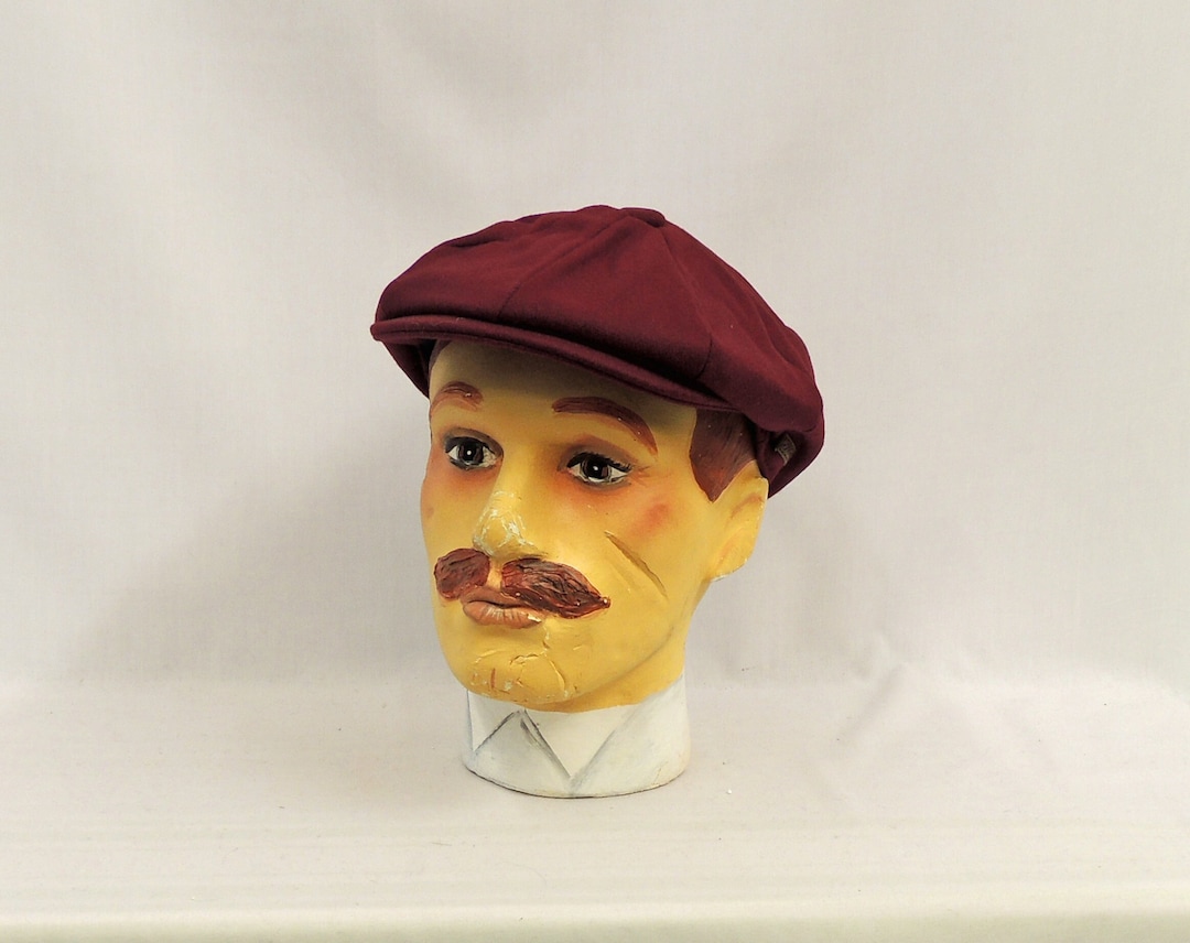 Burgundy Red 8 Panel Baker Boy News Boy Cap Hat Vintage 1930s 1940s ...