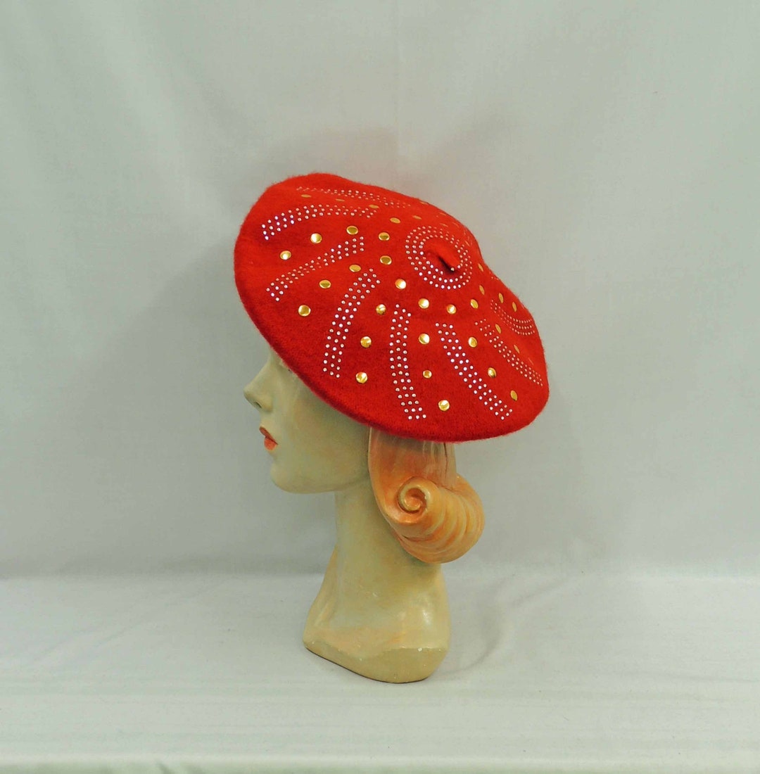 Red Studded 100% Pure New Wool 1930's 1940's Vintage Style Beret - Etsy