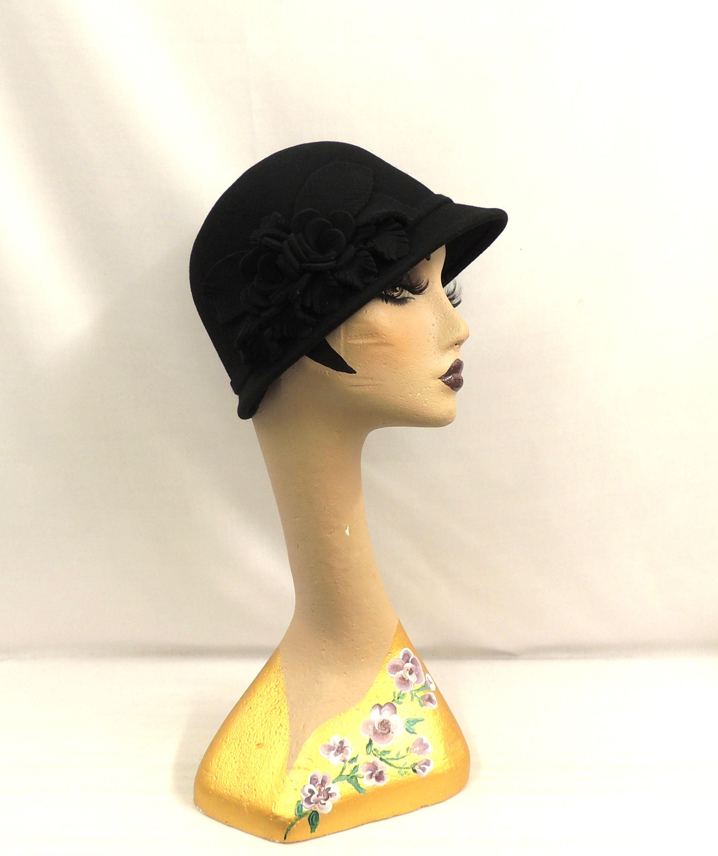 Black Vintage Style 1920’s 30’s Short Brim Wool Felt Cloche Hat - Etsy