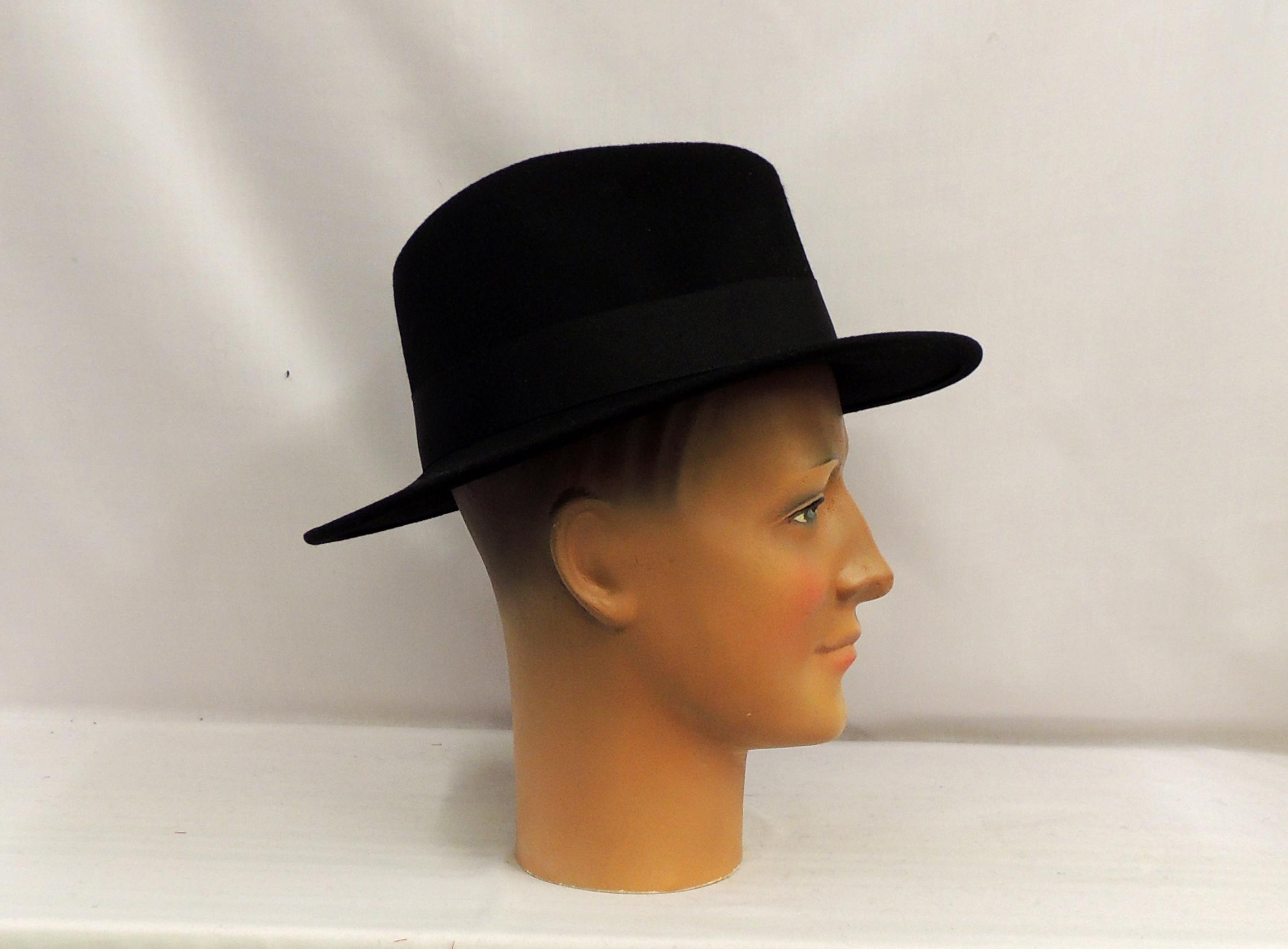 Black Classic Wide Brim 100% Wool Fedora Hat Vintage 1930s 1940s Style ...