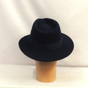 Navy Blue Classic Wide Brim 100% Wool Fedora Hat Vintage 1930s 1940s ...