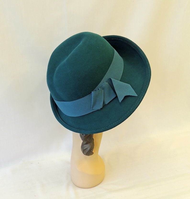 Teal Vintage Style 1930’s 1940’s Inspired 100% Wool Turn-up Brim Round ...