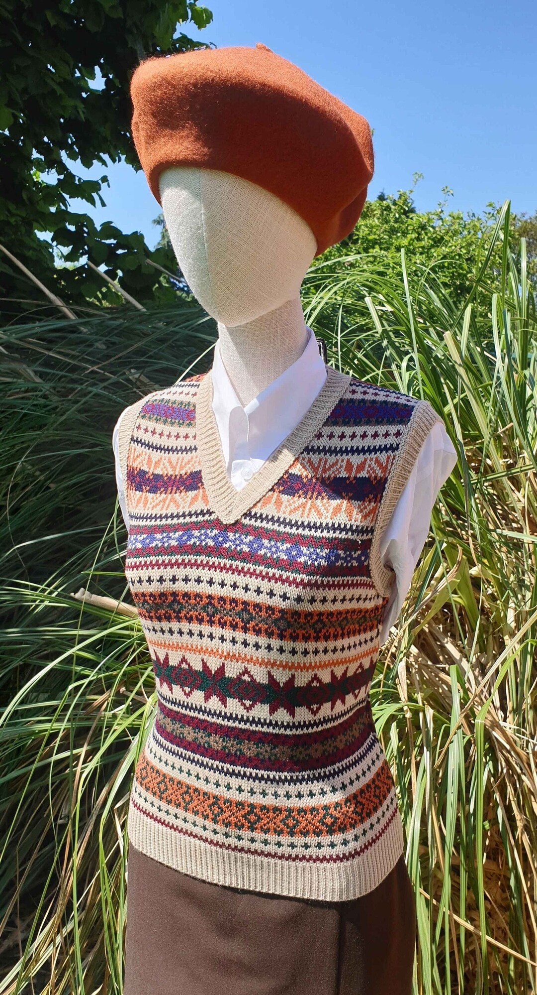 Beige & Cinnamon Ladies Vintage Style 1930's 40's WW2 Wartime Fair Isle ...