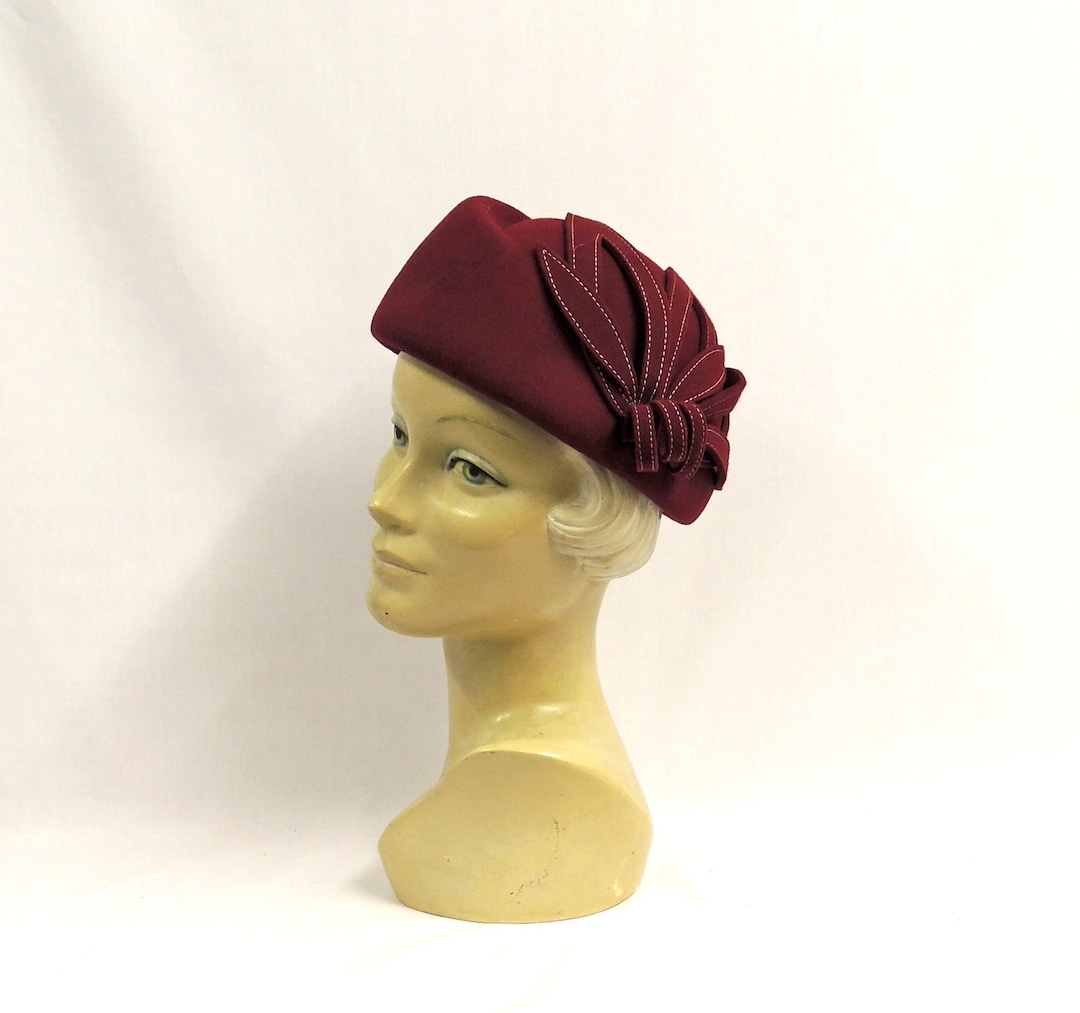 Burgundy Wine Vintage Style 1940’s 1950’s Inspired Hat With Beautiful ...