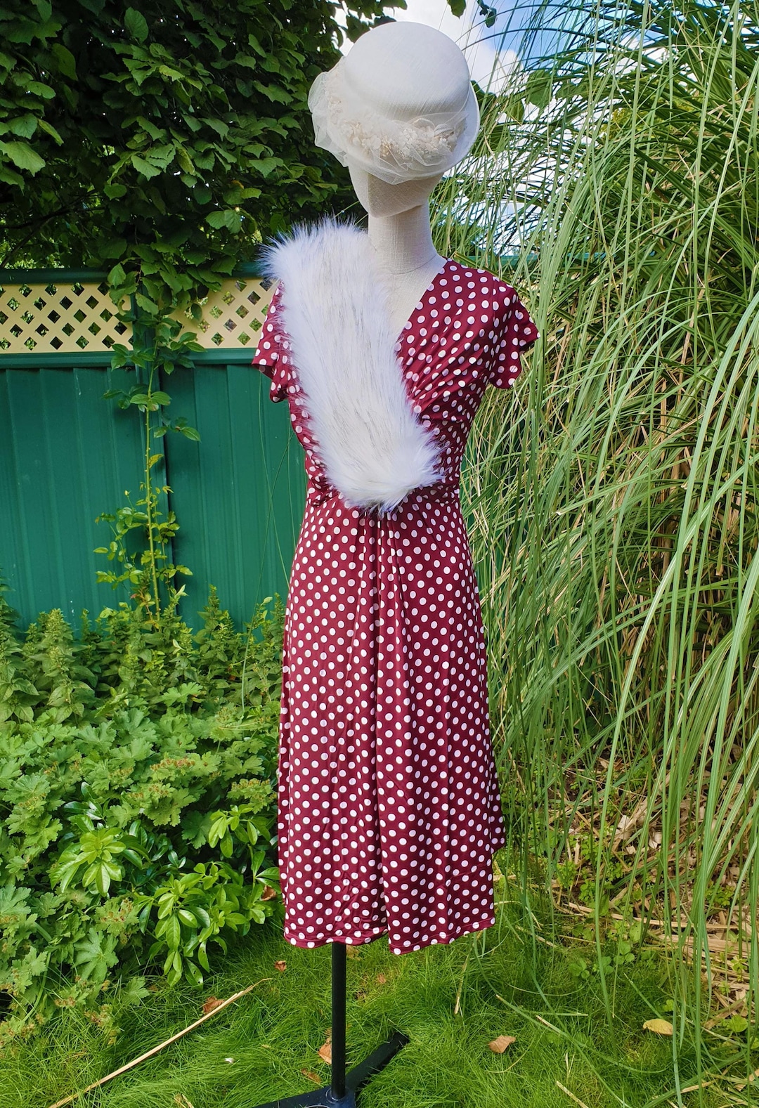 Wine Burgundy Retro 1940s Style Polka Dot Tea Dress Perfect for the Goodwood Revival - Etsy UK
