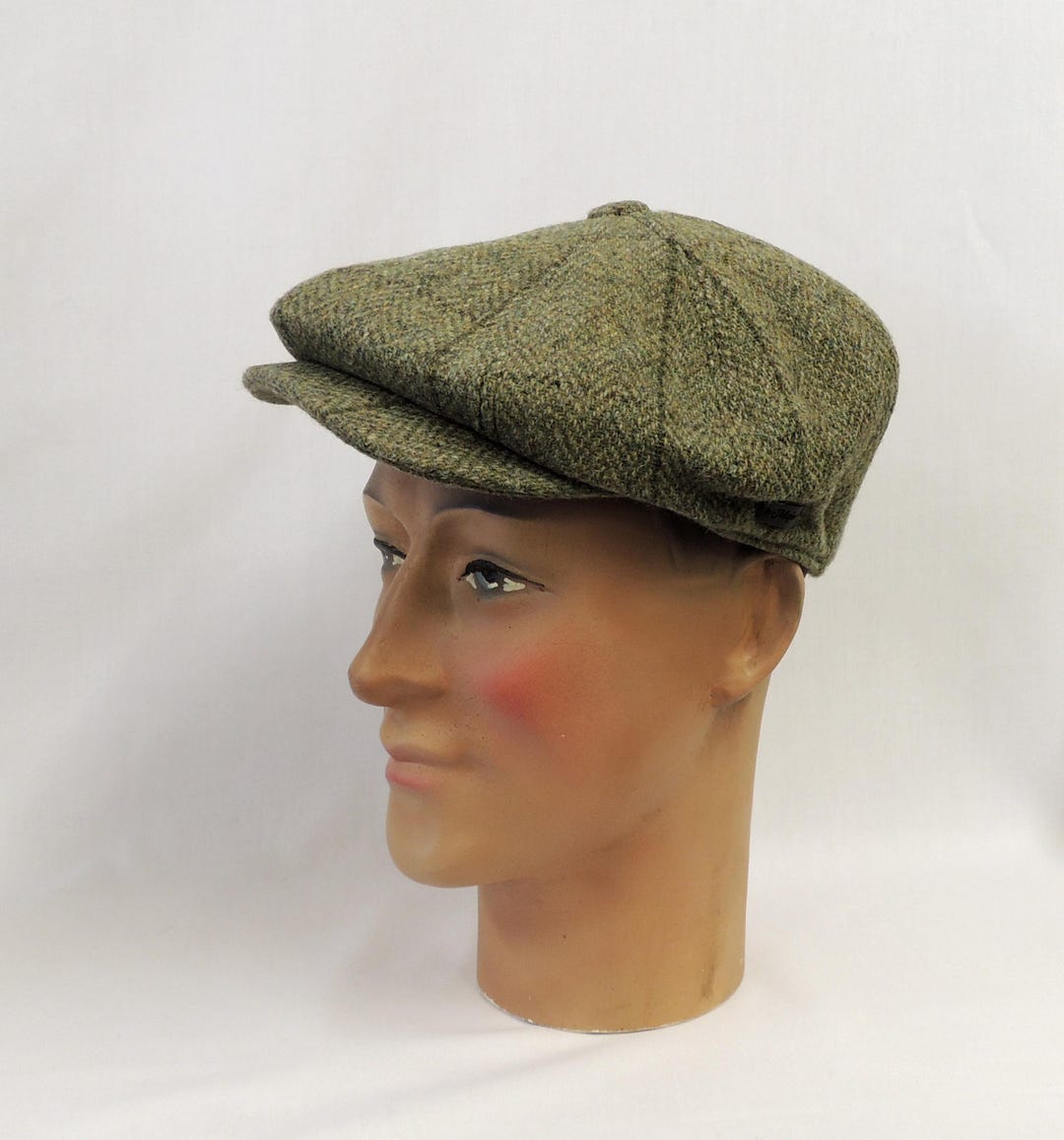 New 8 Panel Green 100% Wool Tweed Baker Boy News Boy Cap Hat Vintage ...