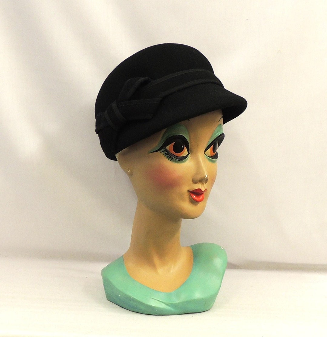 Classic Black Vintage 1960s Style Peaked Hat 100% Wool Modette Go Go - Etsy