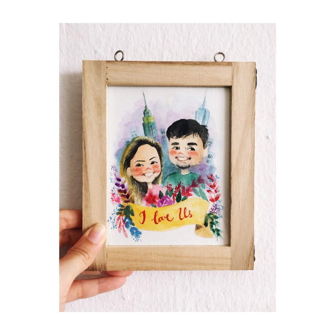 Hand Painted Customized Couple Watercolor Painting With Frame; Couple ...
