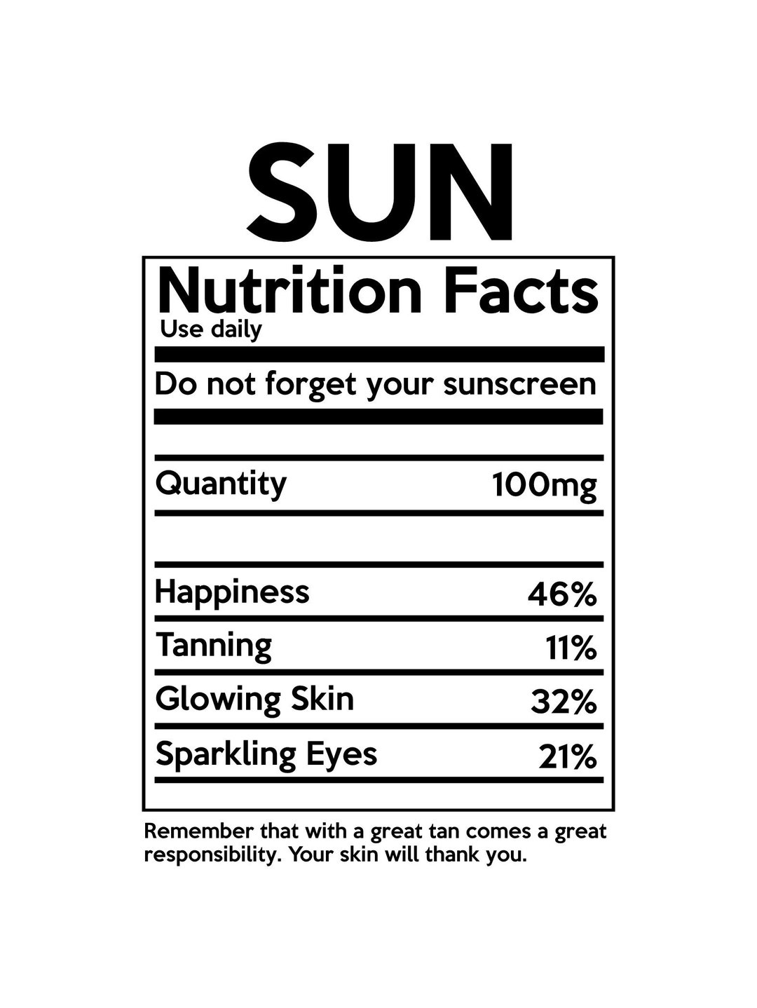 Sun Nutrition Facts - SVG, PNG Digital Download - Etsy