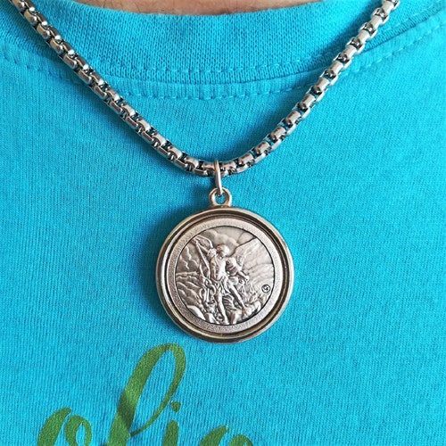 Saint Michael Stainless Steel Necklace Saint Michael Pendant - Etsy